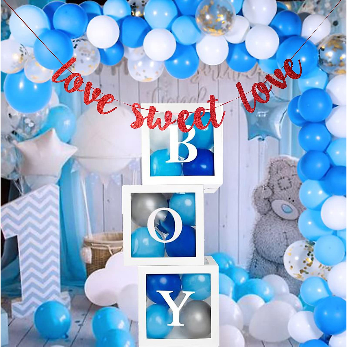 Starsgarden Glitter Red Love Sweet Love Banner Hanging Garland -Perfect Decoration for Bridal Shower, Engagement, Bachelorette, Wedding Party(Red Sweet Love)