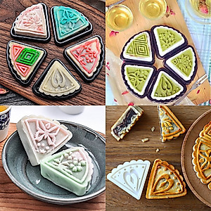 2 Sets Mooncake Mold Press 50g with 11 Stamps, SENHAI Flower and Triangle Shape Decoration Tools for Baking DIY Cookie - White