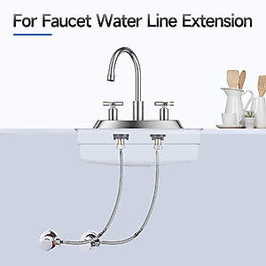 JUWO 16" Faucet Supply Line Extension, 3/8" x 3/8" Comp Stainless Steel Faucet Extension Hose Connector, For Large Sink or Longer Distance Extention