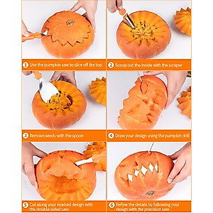 Halloween Pumpkin Carving Tools Kit, Professional and Heavy Duty Stainless Steel Pumpkin Cutter Knife Saw Scoop Tools Set for Kids or Adults, 7Pcs Carving Set for Halloween Decoration Jack-O-Lanterns