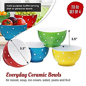 Bruntmore 20 Ounce polka Dot ceramic bowls, Dessert Bowls Set Of 4, 20 Oz Porcelain Dip Ice Cream Bowls, Serving Bowls,Microwave,Pasta Bowls Best for Christmas Gift