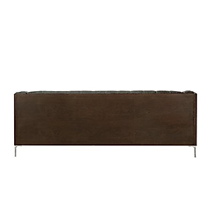 Iconic Home Clark Sofa Button Tufted Velvet Walnut Finish Swoop Arm Wood Frame with Polished Metal Legs, Modern Contemporary, Grey