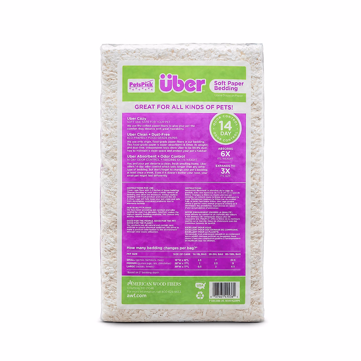 PETSPICK Uber Soft Paper Pet Bedding for Small Animals, White, 36L