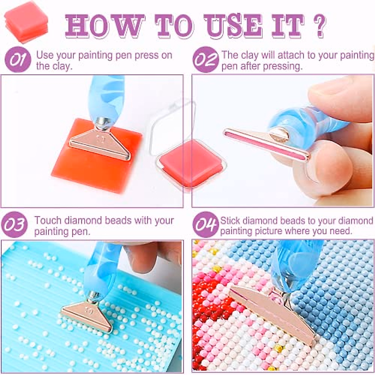 14pcs Diamond Art Pens Diamond Art Accessories and Tools Exquisite Metal Diamond Painting Pen Tips and 6 Glue Clay,Comfort Grip,Faster Drilling Diamond Painting diamond painting accessories Tools