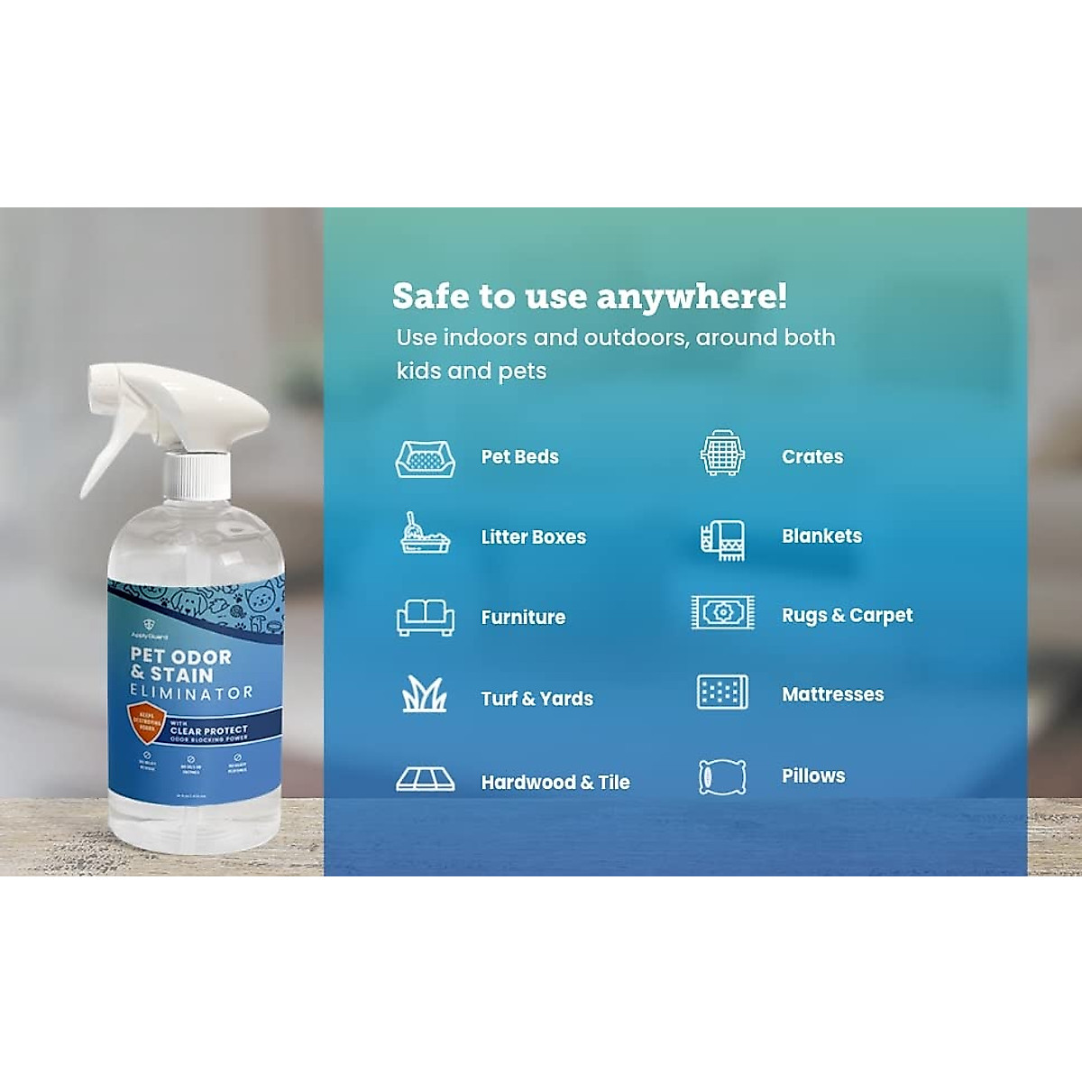 Apply Guard Professional Strength Pet Stain And Odor Eliminator for Dogs, Cats, and All Pets- Instantly Neutralize and Sanitize Tough Pet Odors and Pet Urine Stains 16oz. Cat Pee Odor Destroyer.