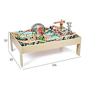 Amazon Basics 120 Piece Wooden Train Set and Table-kids Gift for Age 3Y+, Multi, 48.62 x 18.07 x 7.01 inches