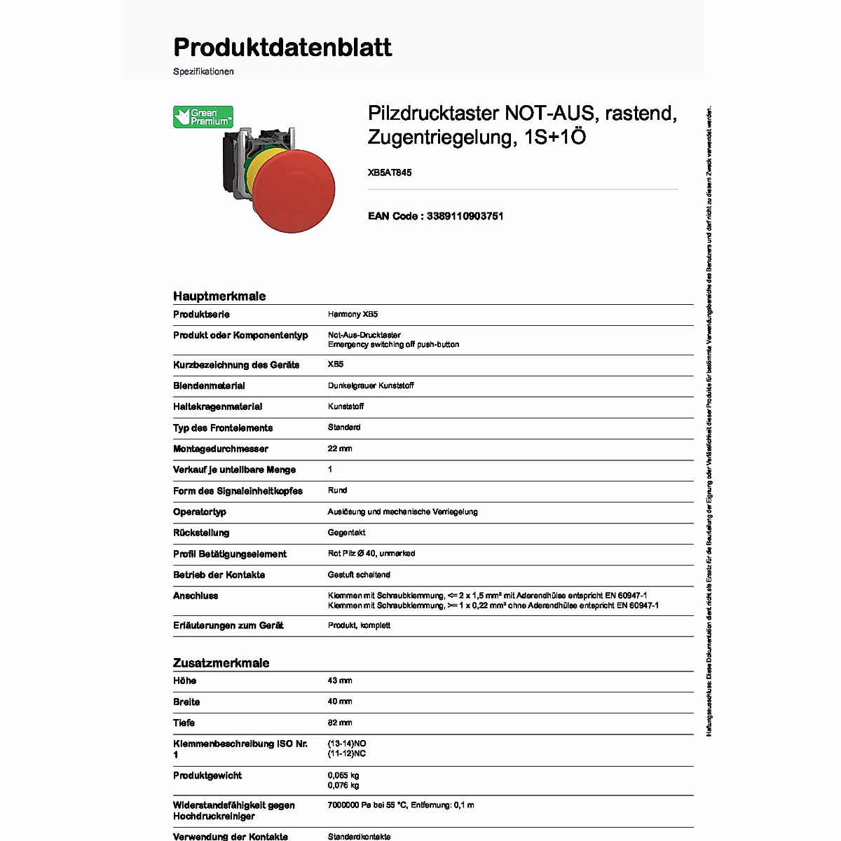 E-Stop Push Button, 22Mm, 1No/1Nc, Red