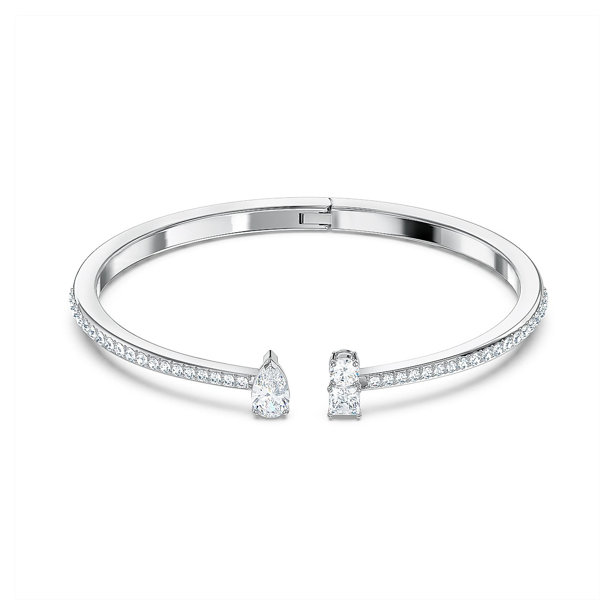 SWAROVSKI Attract Bracelet with Clear Crystal Details on a Rhodium Finish Cuff Setting, Size M, from the Swarovski Attract Collection