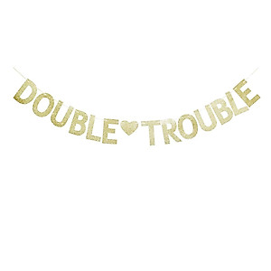 Double Trouble Gold Glitter Banner for Twins Baby Shower Party Sign, Baby Twins' Birthday Party Photo Props Decoration Double Trouble Gold Glitter Banner for Twins Baby Shower Party Sign, Baby Twins' Birthday Party Photo Props Decoration Double Trouble Go