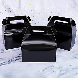 ONE MORE 25-Pack Gable Candy Treat Boxes,Small Black Goodie Gift Boxes for Halloween and Birthday Party Favors Box 6.2 x 3.5 x 3.5 inch