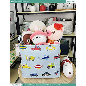 FANKANG Square Nursery Hamper Storage Bins Canvas Laundry Basket Foldable with Waterproof PE Coating Storage Baskets Gift Baskets for Children, Office, Bedroom, Clothes（Square-Car ）