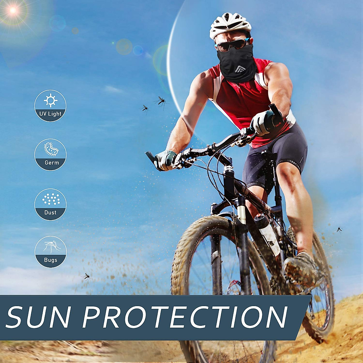 Vitscan Adjustable Neck Gaiters Face Mask UV Proof Protection Dust Cycling Mask Balaclava Scarf Face Mask Breathable Bandana Mask Face Coverings for Men Women Headbands Blue Grey