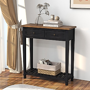 Kinpaw Narrow Console Table with Storage- Black Entryway Table, Small Sofa Table with Drawer & Storage Shelf for Hallway, Entryway, Foyer, Living Room Furniture, Behind Couch, Wood