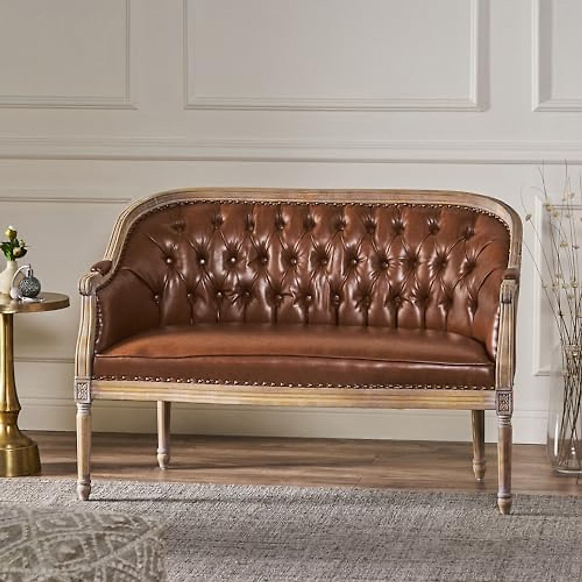 Christopher Knight Home Faye Tufted Upholstered Loveseat - Cognac Brown/Antique