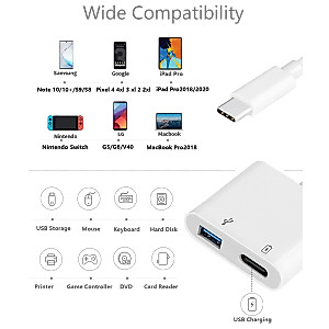 USB C OTG Adapter with Power, 2 in 1 USB C to USB Female with 60W PD Charging Adapter Compatible with iPhone 15/15Pro, iPad Pro, Galaxy S24/S23/S22/S21, Pixel 8/7/6, Google Chromecast with Google TV