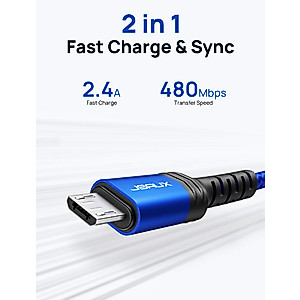 JSAUX Micro USB Cable Android Charger, (2-Pack 6.6FT+10FT) Micro USB Android Charger Cable Nylon Braided Cord Compatible with Galaxy S7 S6 J7 Edge Note 5, Kindle. MP3 and More-Red