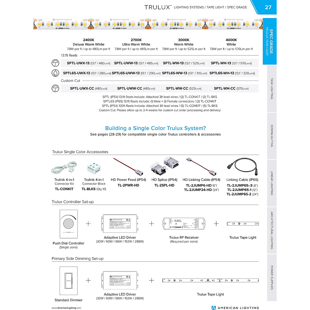 TRULUX SPTL-WH-13-MASTER SPTL-WH-13 IP54 Spec Grade LED Tape Light Reel, Reel-13.1ft, White 4000K