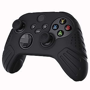eXtremeRate PlayVital Guardian Edition Black Ergonomic Soft Anti-Slip Controller Silicone Case Cover for Xbox Series X/S, Rubber Protector Skins with Joystick Caps for Xbox Core Wireless Controller