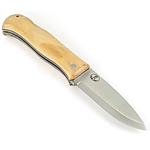 JEO-TEC Nº17 Bushcraft Survival Camping Hunting Fishing Outdoor Folding Knife, Stainless Steel Sandvik 14C28N, Genuine Leather Sheath, Handmade