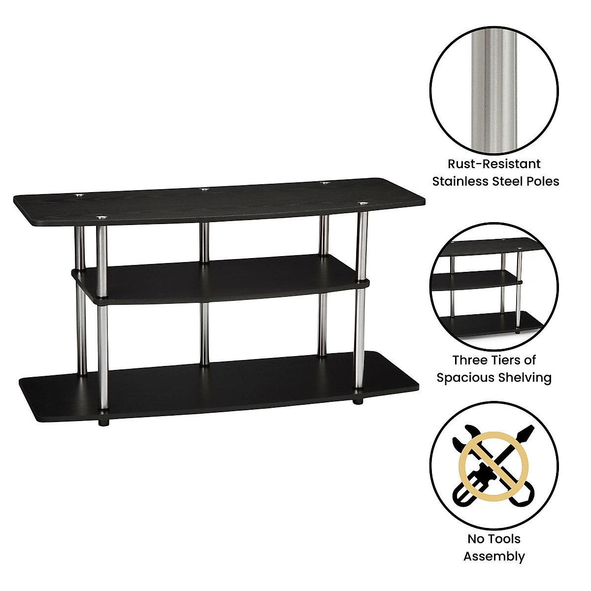 Convenience Concepts Designs2Go No Tools 46 inch 3 Tier Wide TV Stand, Black