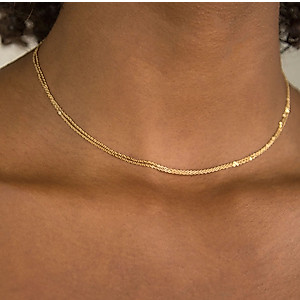Aghfacy Dainty Thin Chain Choker Necklace 14K Plated Gold Minimalist Short Chain Necklaces for Women Jewelry Gift(1.3mm)