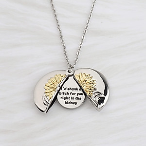 PENQI Sunflower Necklace Funny Best Friend Gift I’d Shank a Bitch For You Right In The Kidney Necklace Long Distance friendship Jewelry Bestie Soul Sister Gift
