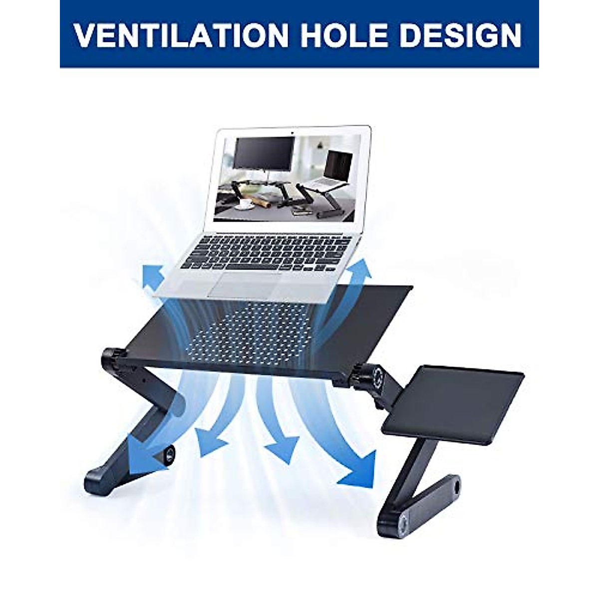 RAINBEAN Adjustable Laptop Desk, Laptop Stand for Bed Portable Lap Desk Foldable Table Workstation Notebook Riser with Mouse Pad