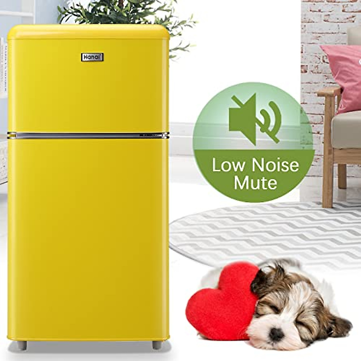 WANAI Compact Mini Refrigerator 3.2 Cu.Ft Small Refrigerator with Freezer, Retro Mini Fridge with Dual Door,7 Adjustable Thermostat, Adjustable Shelves For Dorm, Office Bedroom, Yellow