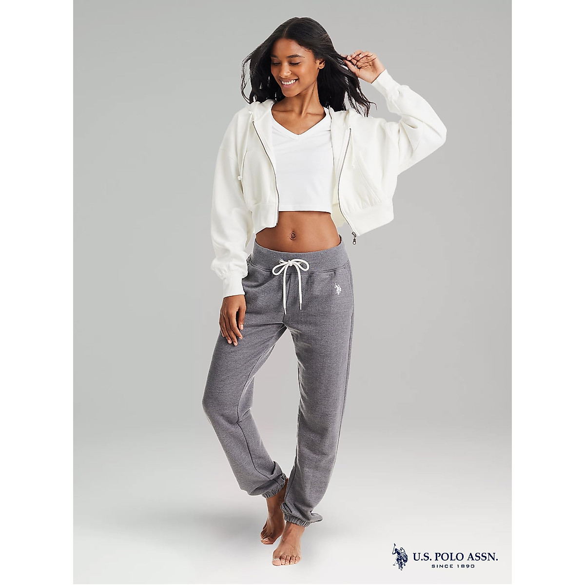 U.S. Polo Assn. Womens Sweatpants Joggers, French Terry Lounge Pants for Women (Charcoal Heather, X-Large)