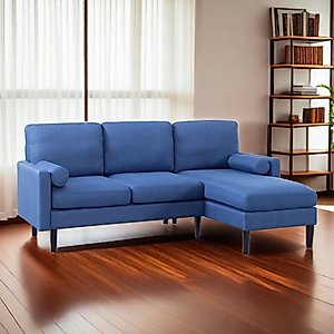 GlasFlength L Shaped Sectional Couches, Corner Sectional Couch Convertible Sleeper Sofa Bed Couch Set, Couch Sectional with Reversible Chaise Lounge for Living Room, Apartment - Blue