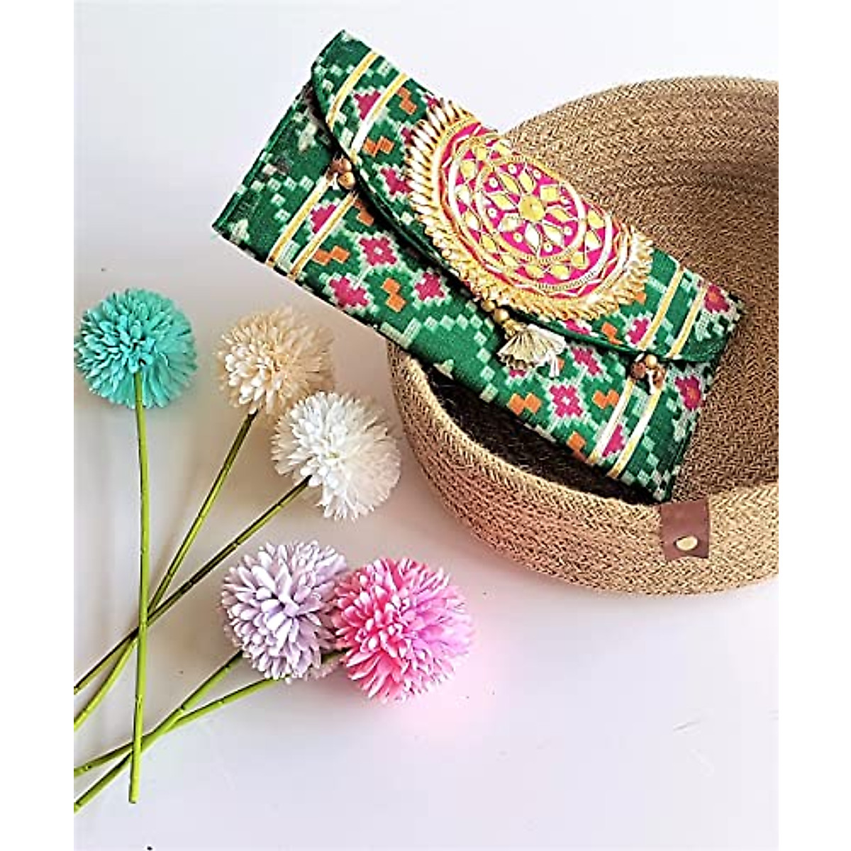 Indian Traditional Patola Clutch For Women Handbag Elegant Evening Wedding Party Purse For Women's BY PANACHE MERCHANT (Pack Of 4)