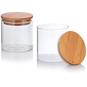 JUVITUS 8 oz Clear Glass Jar with Wooden Bamboo Silicone Sealed Lid (2 Pack)