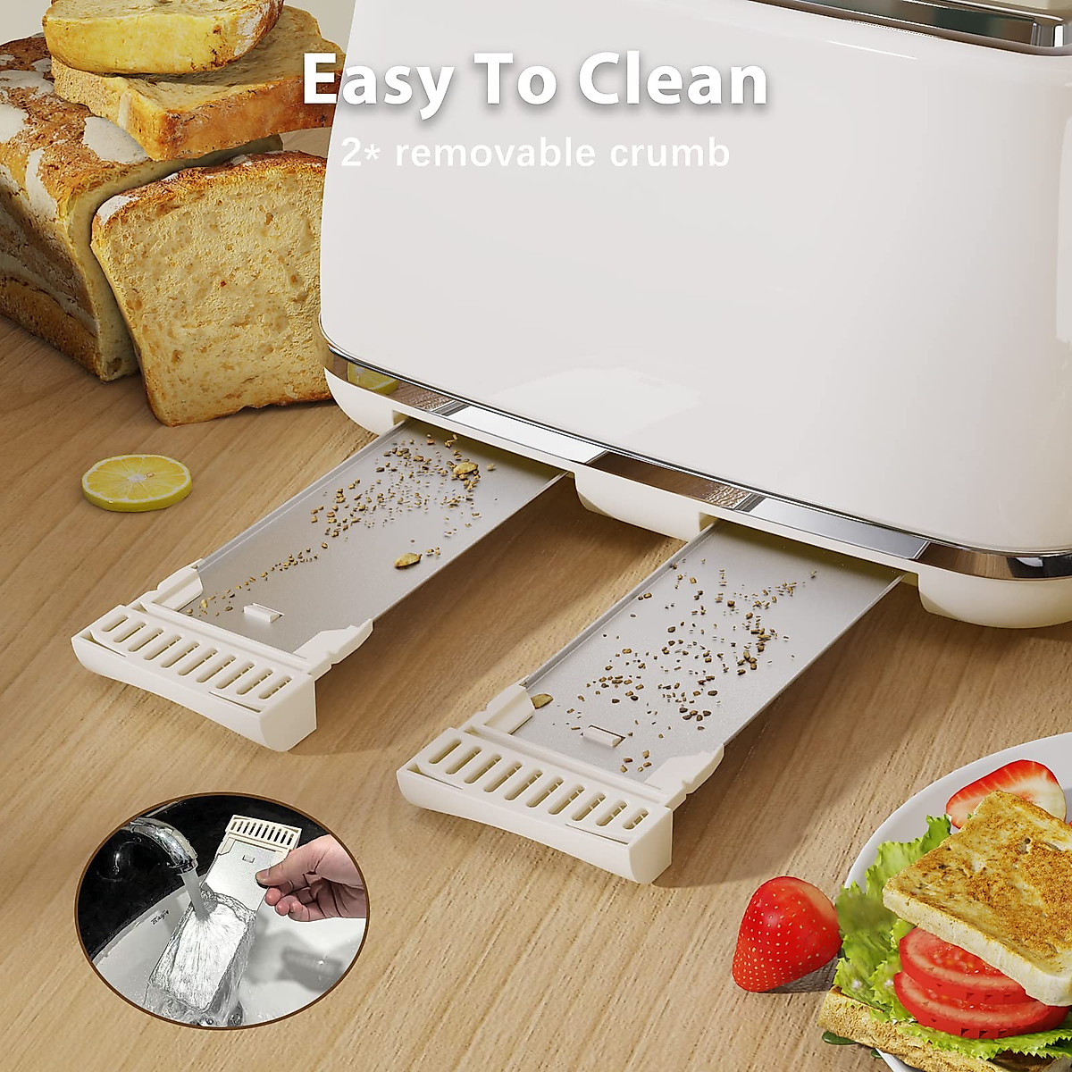 evoloop Toaster 4 Slice, Oversize Retro Stainless Steel Bread Toaster with Dual Independent Control Panels, 6 Browning Level, Bagel, Defrost & Cancel, -1.5" Extra Wide Slots, Removable Crumb Tray