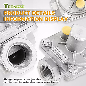 TEENGSE 1/2" Natural Gas and Liquefied Interchange Pressure Regulator, Natural Gas Pressure Regulator with 2 Brass 1/2" NPT conversion adapter for NG/LPG Applications