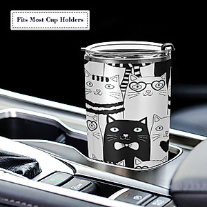 foixnub Black White Cat 20oz Tumbler Kitten Insulated Coffee Cup Wine Tumbler Stainless Steel Reusable Water Bottle Double Walled Travel Mug Thermal Cup for Hot Cold Drinks