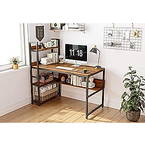 Cubiker Computer Desk 47 inch with Storage Shelves, Home Office Desk, Study Writing Work Table, Modern Simple Style, Deep Brown
