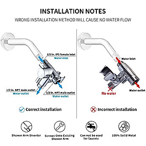 G-Promise Solid Metal Shower Arm Diverter with Handshower Mount for Hand Held Showerhead and Fixed Spray Head ∣ G 1/2 3-Way Bathroom Universal Shower System Replacement Part (Polished Chrome)