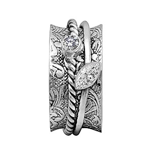 Shine Jewel Spinner Ring with Gemstones 925 Sterling Silver Fidget Band Meditation Ring for Men Women Anxiety Stress Relieving (Yellow CZ, 9)