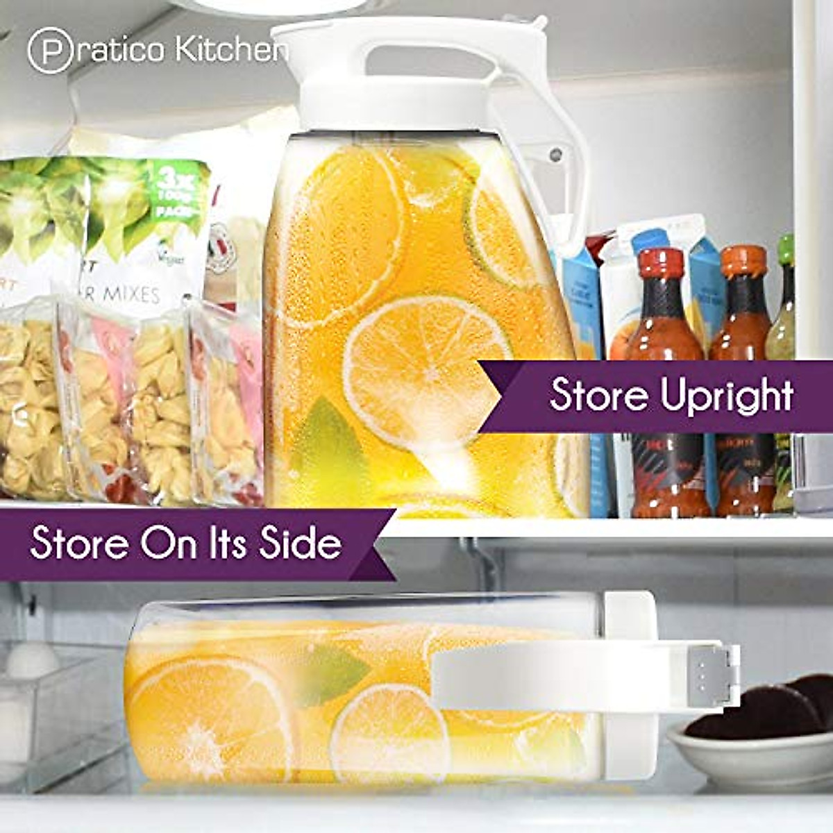 Pratico Kitchen SnapPour Water, Juice, and Beverage Pitcher, Made in Japan, 3.2 qt, 102 oz, White