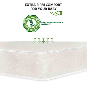 Dream On Me Starry Night 150" Continuous Coil Inner Spring Crib and Toddler Bed Mattress, Grey Stars Waterproof Vinyl Cover | Greenguard Gold and JPMA Certified | Maximum Support and Safety