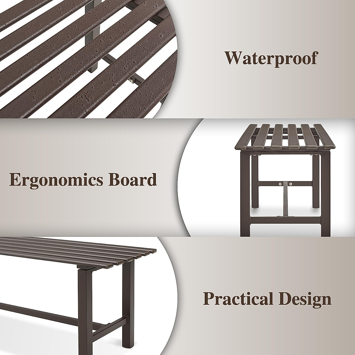 Mutaomay Outdoor Bench, Metal Weatherproof Front Porch Bench, 2-Person Porch Bench, Anti-Rust Outdoor Backless Bench for Park, Swimming Pool, and Yard, Light Weight with 350LBS Capacity (Dark Brown)