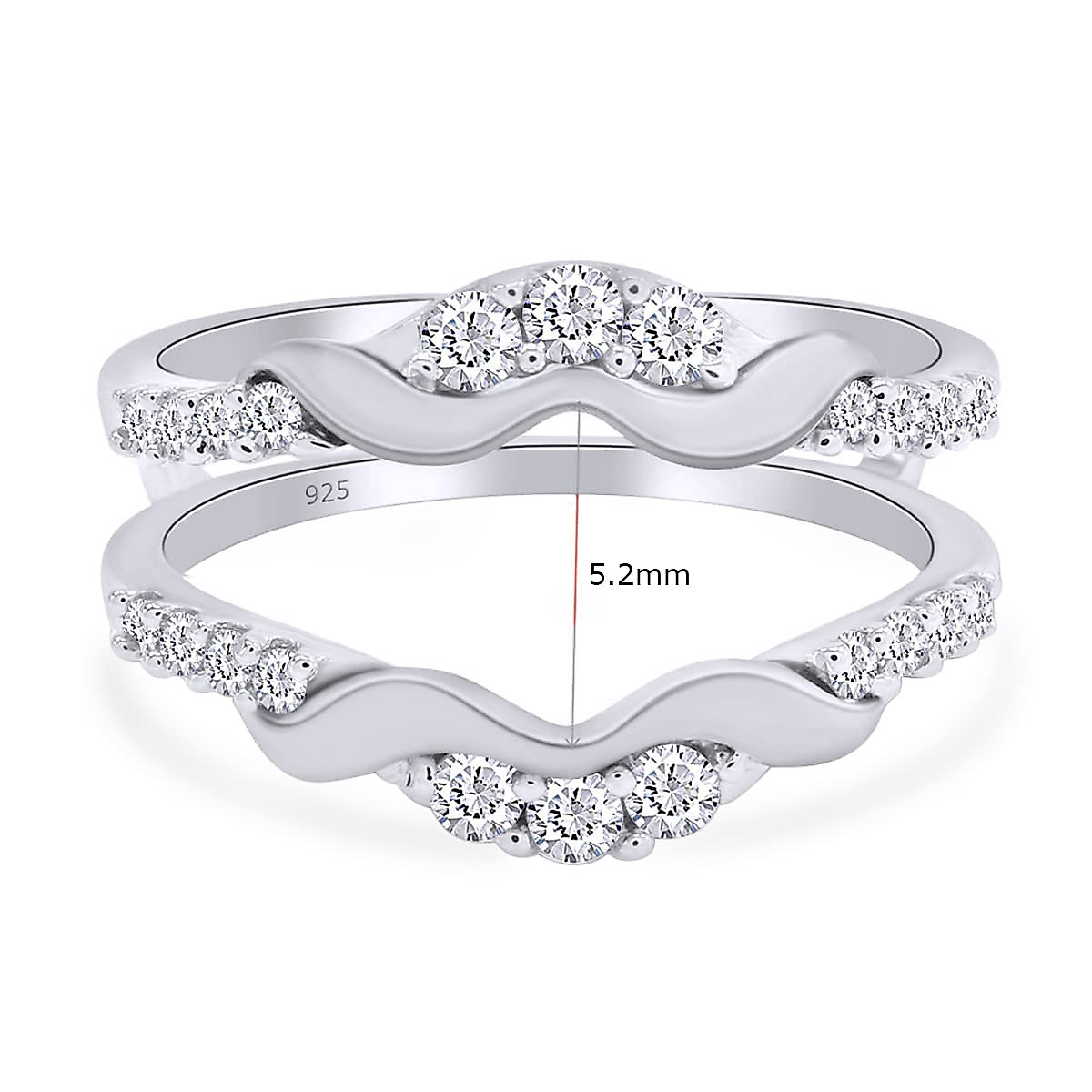 SAVEARTH DIAMONDS 1/3 Carat Round Cut Lab Created Moissanite Diamond Chevron Enhancer Guard Ring in 14K White Gold Over Sterling Silver Jewelry for Women (G-H Color, 0.33 Cttw) Ring Size -8