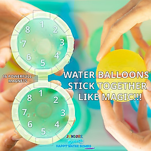 JUNIORE Reusable Water Balloons, Easy Quick Fill & Self-Sealing Water Bombs, Latex-Free Soft Silicone Water Splash Ball, Outdoor Water Fight, Refillable Magnetic Balls, Water Summer Pool Party (8)