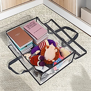 Fixwal 4 Pack Clear Clothes Storage 60L Moving Totes with Reinforced Handles Transparent Space Saver Containers Closet Organizer Vinyl Bag for Bedding Sets Blankets Duvet Cover Clothes (4 Pack, Gray)