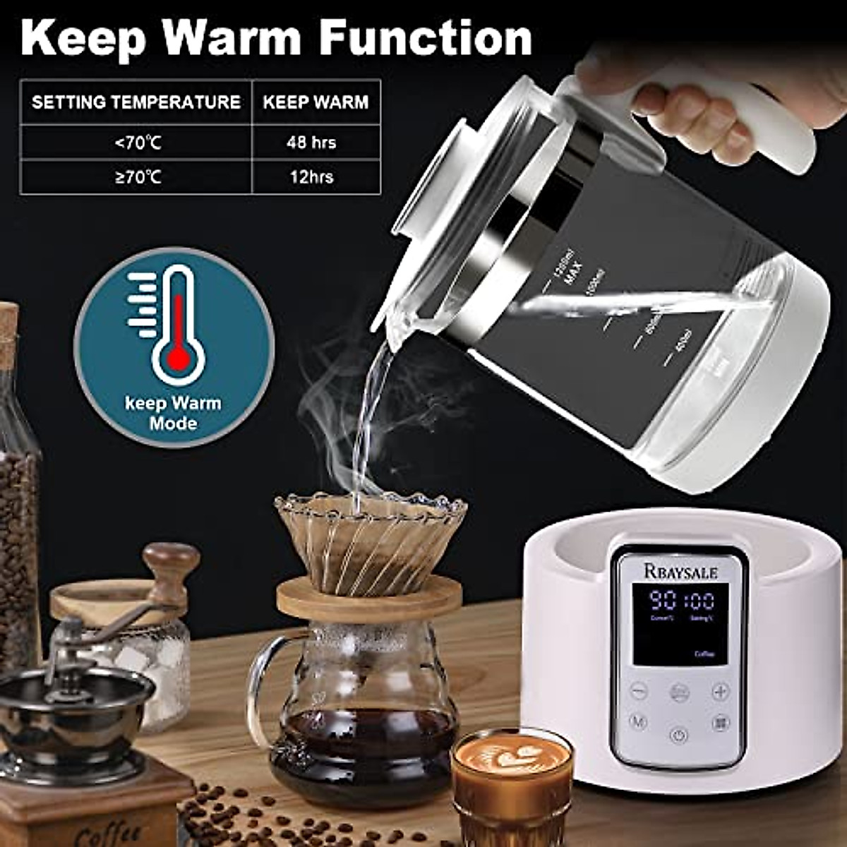 Electric Kettle Temperature Control with 6 Presets, 12h Keep Warm Baby Formula Kettle Hot Tea Maker Thermostatic Kettle Instant Water Warmer