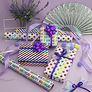 Blavermant Birthday Wrapping paper rolls, Gift Wrapping Paper Mini Roll - 17" X 10 ft Per roll, 3 Colorful Designs for Birthday