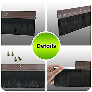 Qimoo 2 Pack Door Bottom Sweep, h-Shape Aluminum Alloy Holder Door Sweep for Bottom of Door with 1.6" Brwon Nylon Brush, 39.37"x2.48"(1000mmx63mm)
