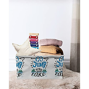 Storage Bins Cubes Waterproof Cloth Storage Basket, Paddle Go Jump the Lake Foldable Storage Bags for Shelf Closet Clothes Storage Organizers with Handles 15x11x9.5 in Summer Bush Forest Illuatraction