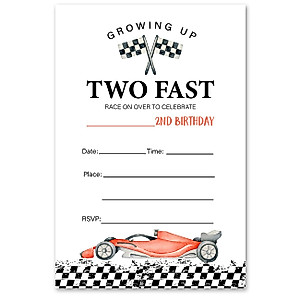 VAHATAN Car Racing Second Birthday Party Invitations 20 Pack Car Racing 2nd Birthday Party Invitations with Envelopes Invites Cards
