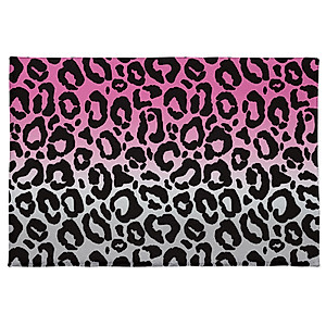 Door mat Floor Door Mats gy Carpet Black Leopard Animal Skin Texture,Non Slip Soft Bath Rug Pink Gradient Back,Fuzzy Area Cushion for Kitchen/Bedroom/Bathroom/Living Room 18x30in